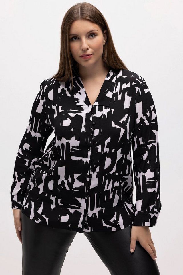 Ulla Popken Longbluse Bluse Grafischer Druck Hemdkragen Langarm