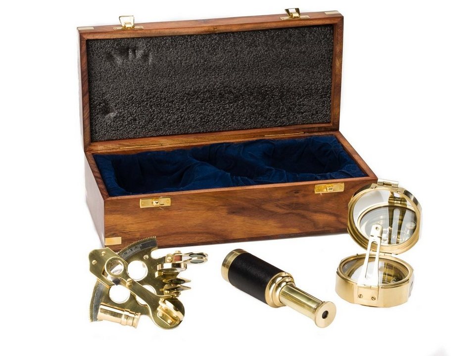 Aubaho Kompass Seefahrer Set Fernrohr Sextant Und Kompass Messing In