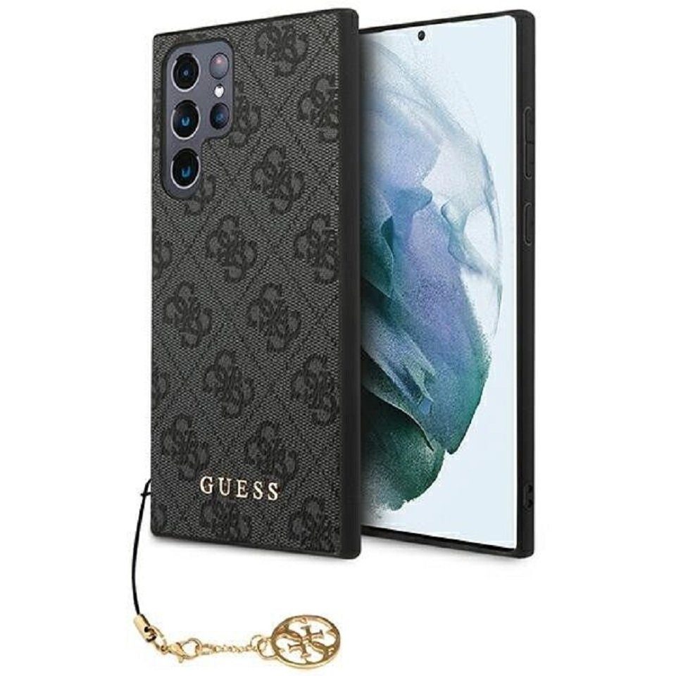 Guess Handyhülle Case Galaxy S24 Ultra Kunstleder Grau Kette Goldfarbig