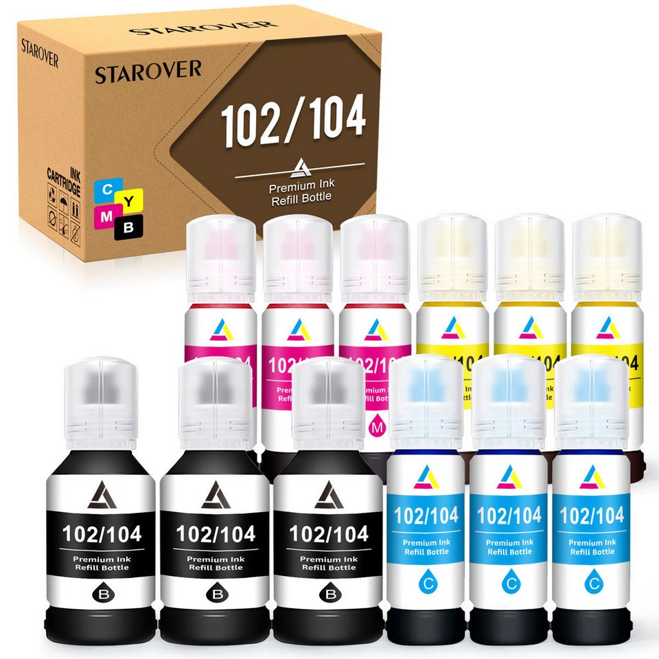 Starover 12er Kompatible Für Epson 104 Epson 102 Ecotank Multipack