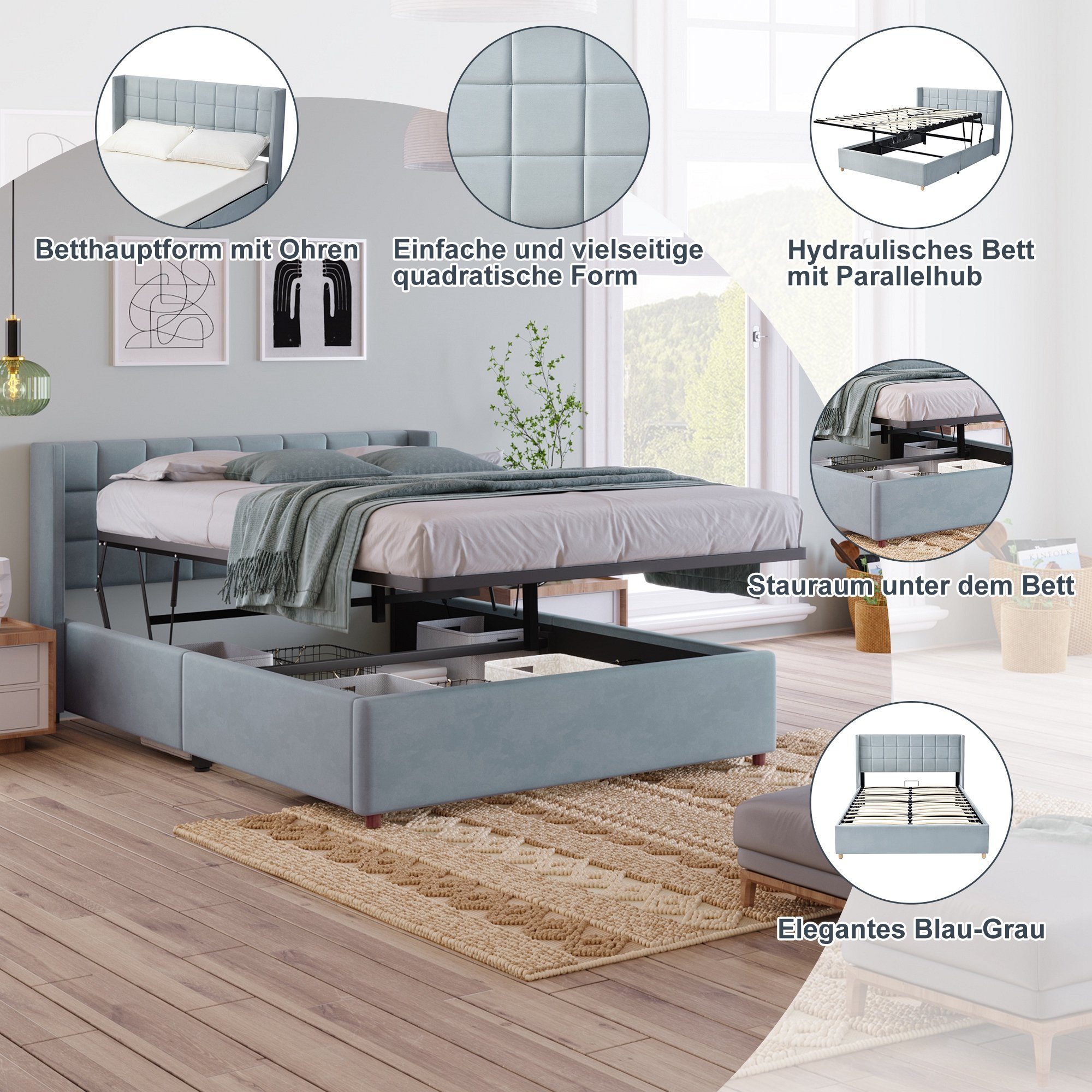 Celya Polsterbett 140x200cm Doppelbett Stauraum Unter Dem Bett