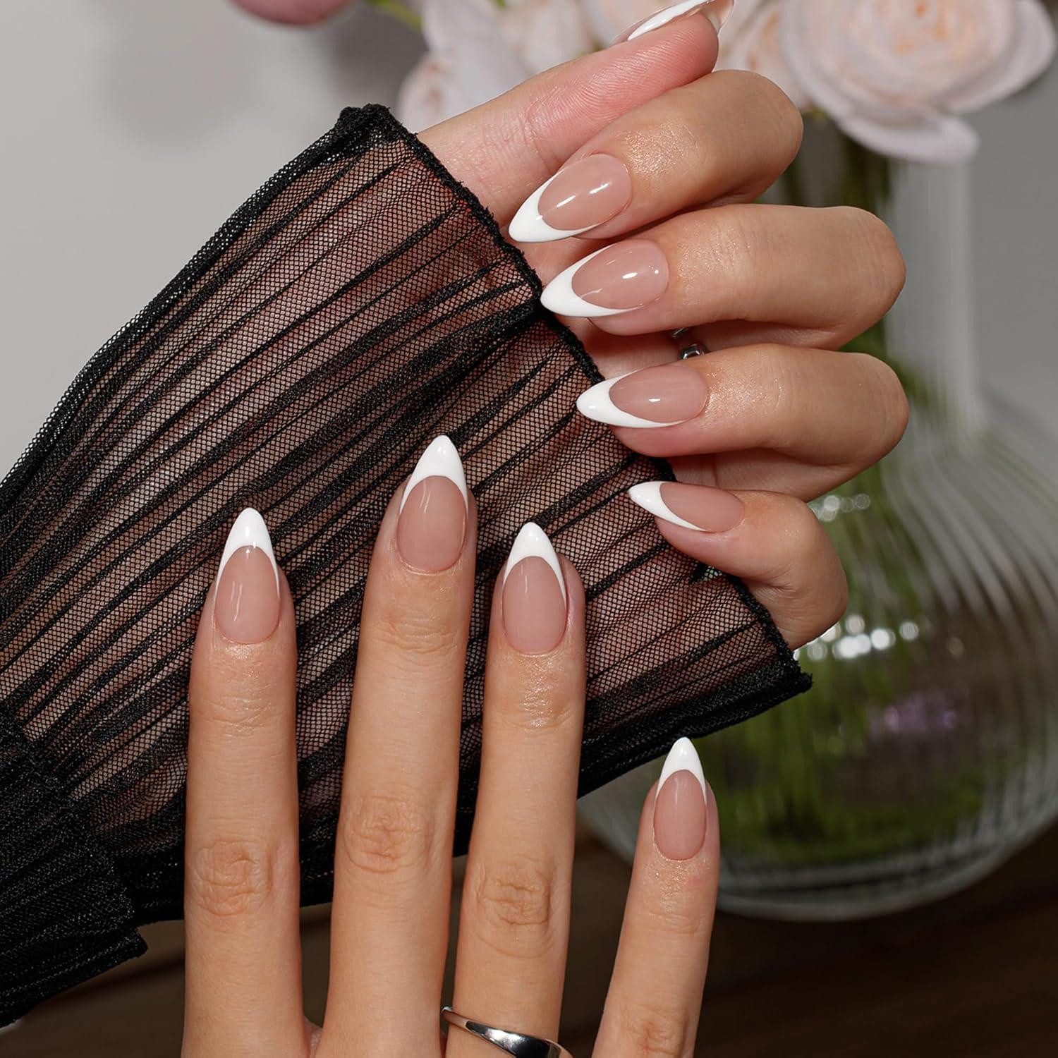 LuxusKollektion Kunstfingernägel Nägel Press On French Tip Weiß Mandel ...