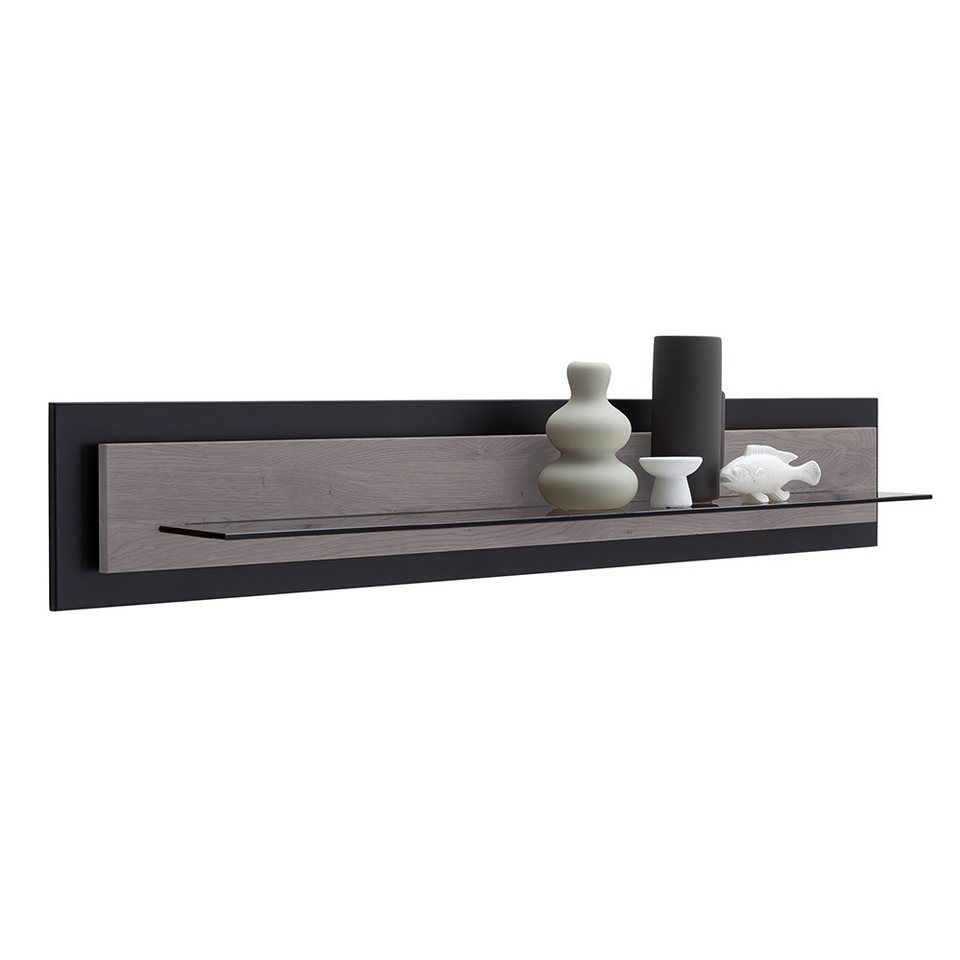 Lomadox Wandregal Varazze 05 Softblack Mit Eiche Furnier 1 Glas