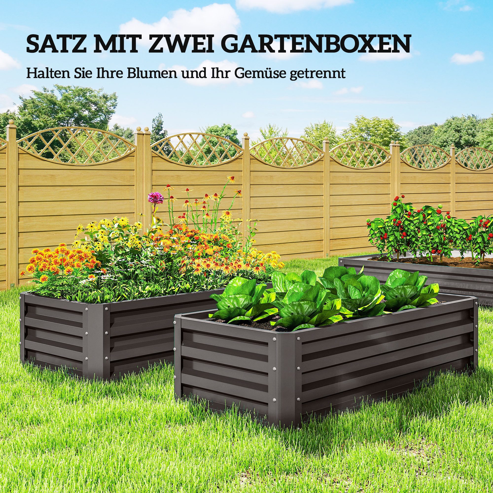 Outsunny Hochbeet aus Verzinkter Stahl (witterungsbeständig Pflanzbeet ...