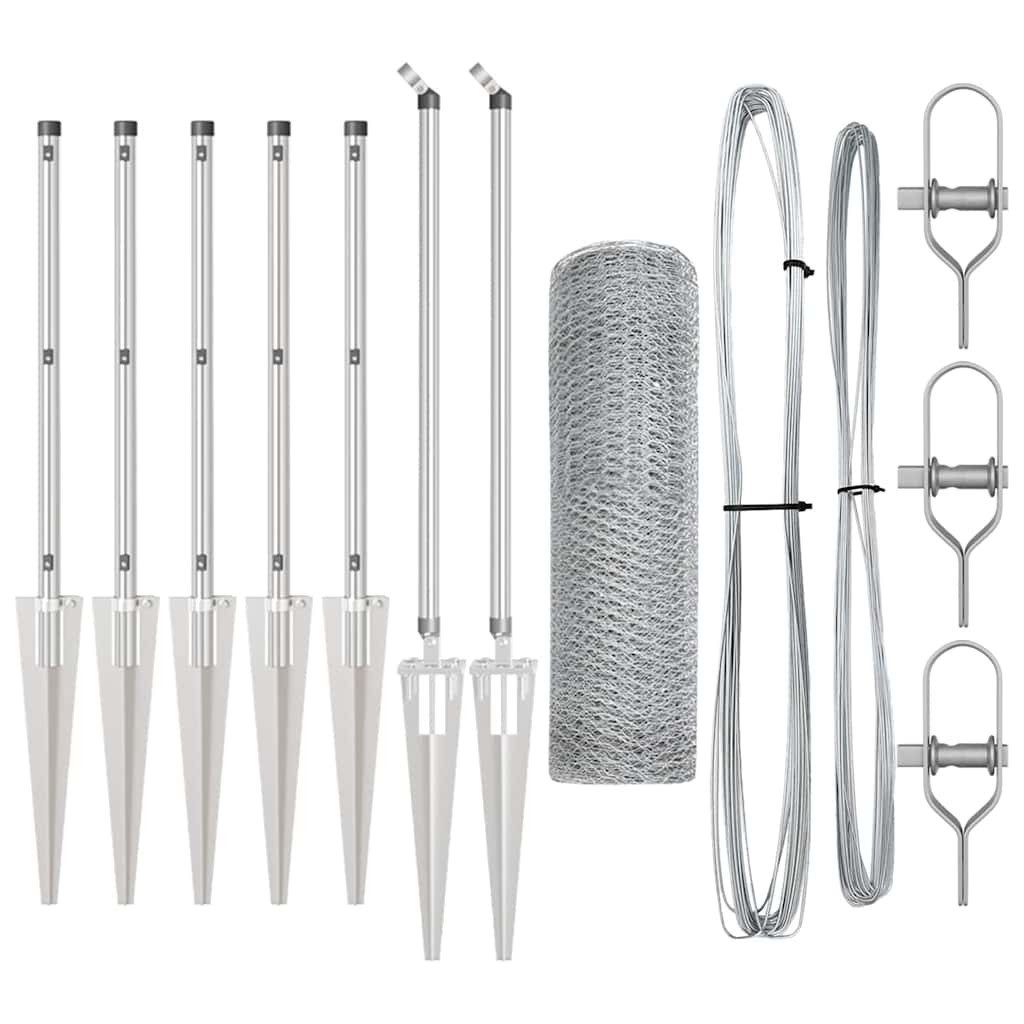 vidaXL Zaunpfosten, Zaunpfosten Silber 10 x 1,4 m (13 mm Maschen) Stahl ...