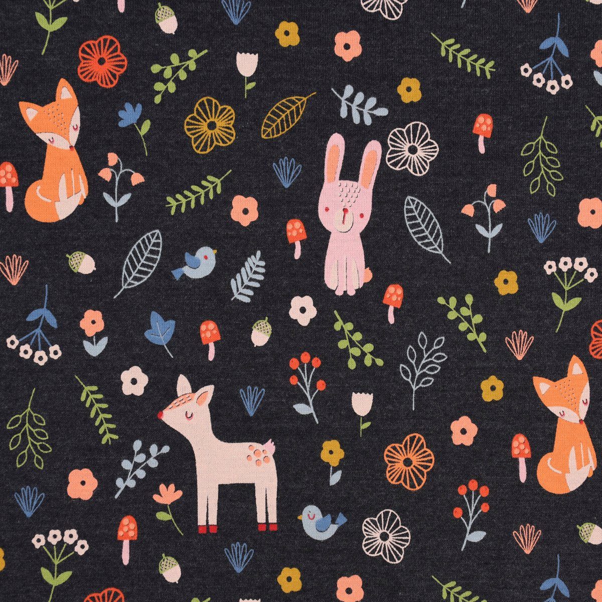 SchÖner Leben Stoff Baumwolljersey Forest Friends Waldtiere Blumen