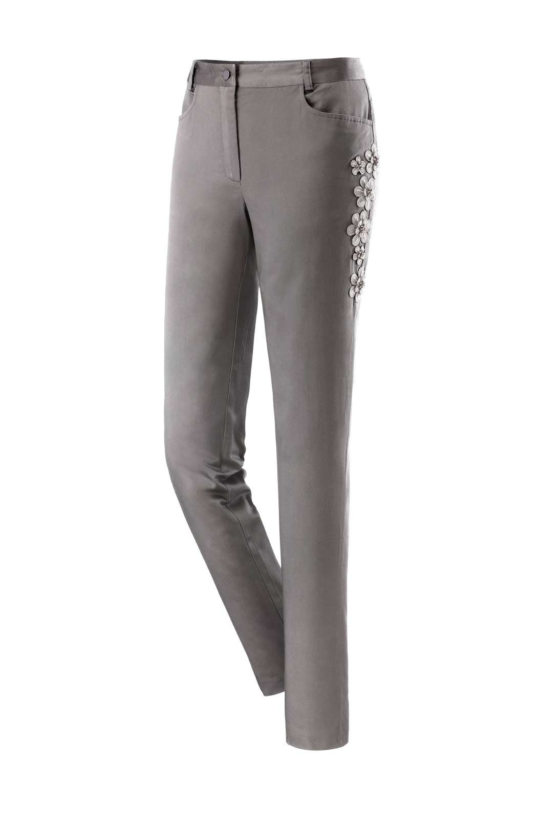 Creation L Stretch Hose Création L Damen Stretchhose M Stickerei Grau