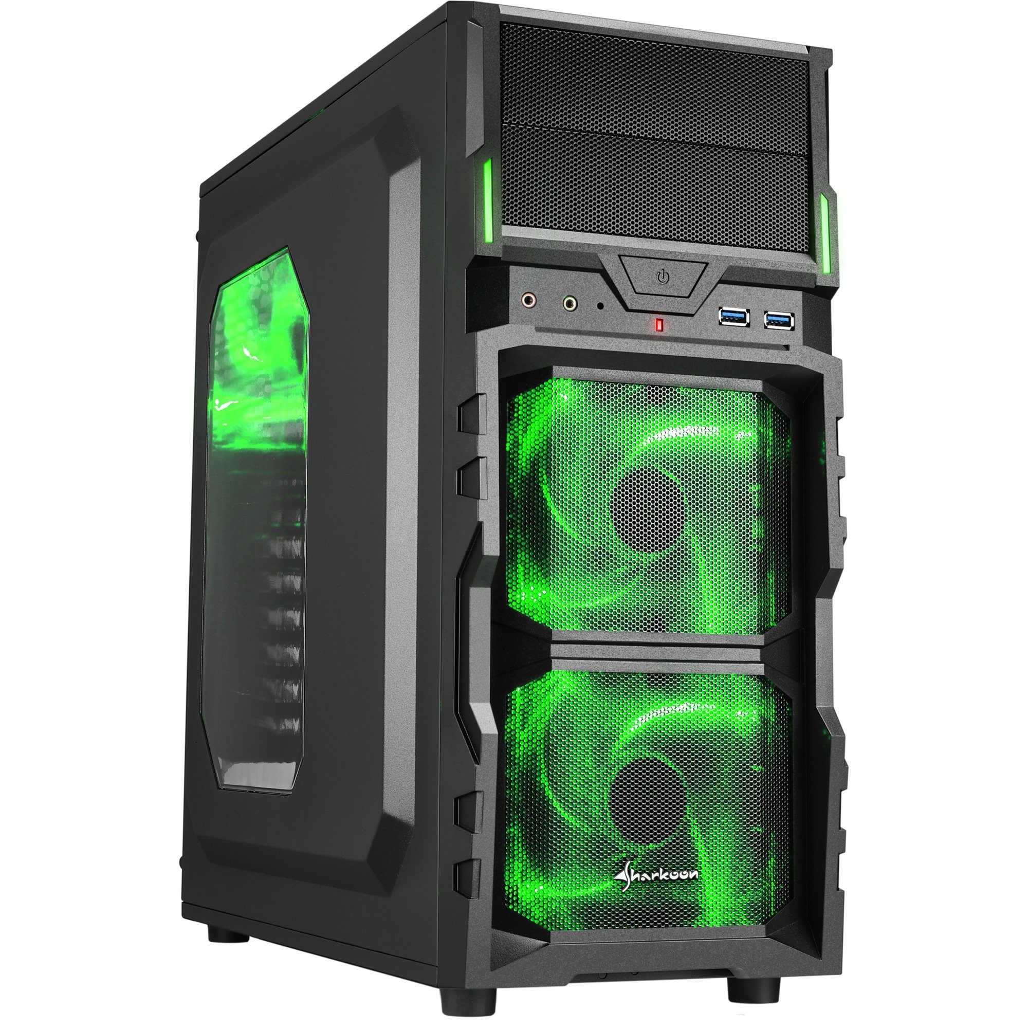 Sharkoon PC-Gehäuse »VG5-W green«, Einbauschächte: 2x 5,25 Zoll extern, 3x 3,5 Zoll intern, 4x 2 ...