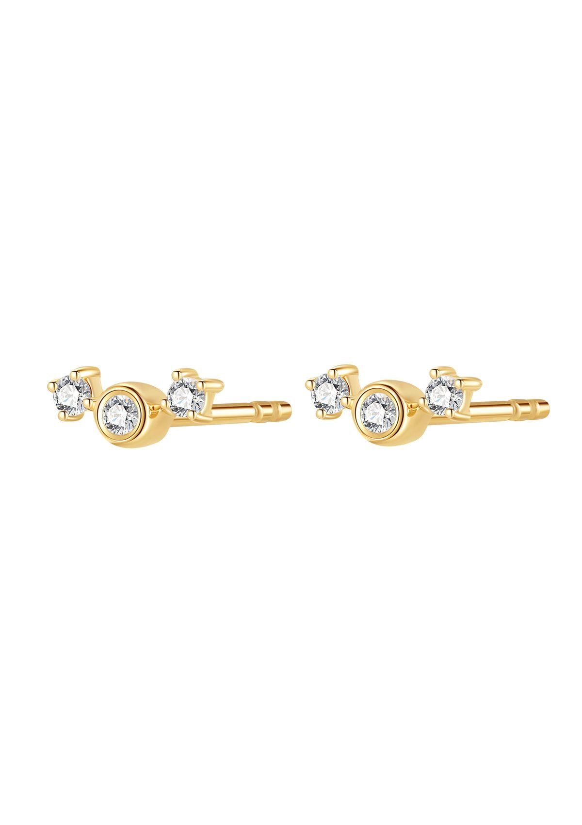 Dear Me Paar Ohrstecker Damen 9k Gold Drei Zirkon Gold Ohrstecker