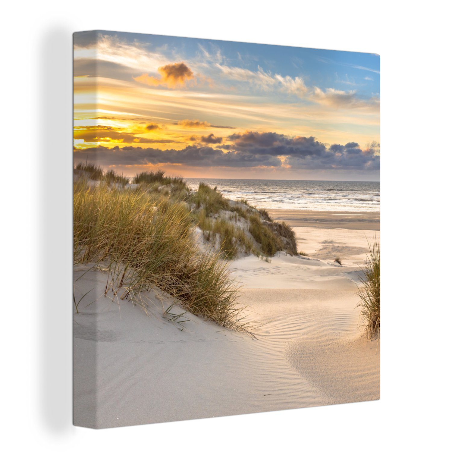 OneMillionCanvasses® Leinwandbild Strand - Düne - Gras - Sonnenuntergang - Meer, (1 St ...