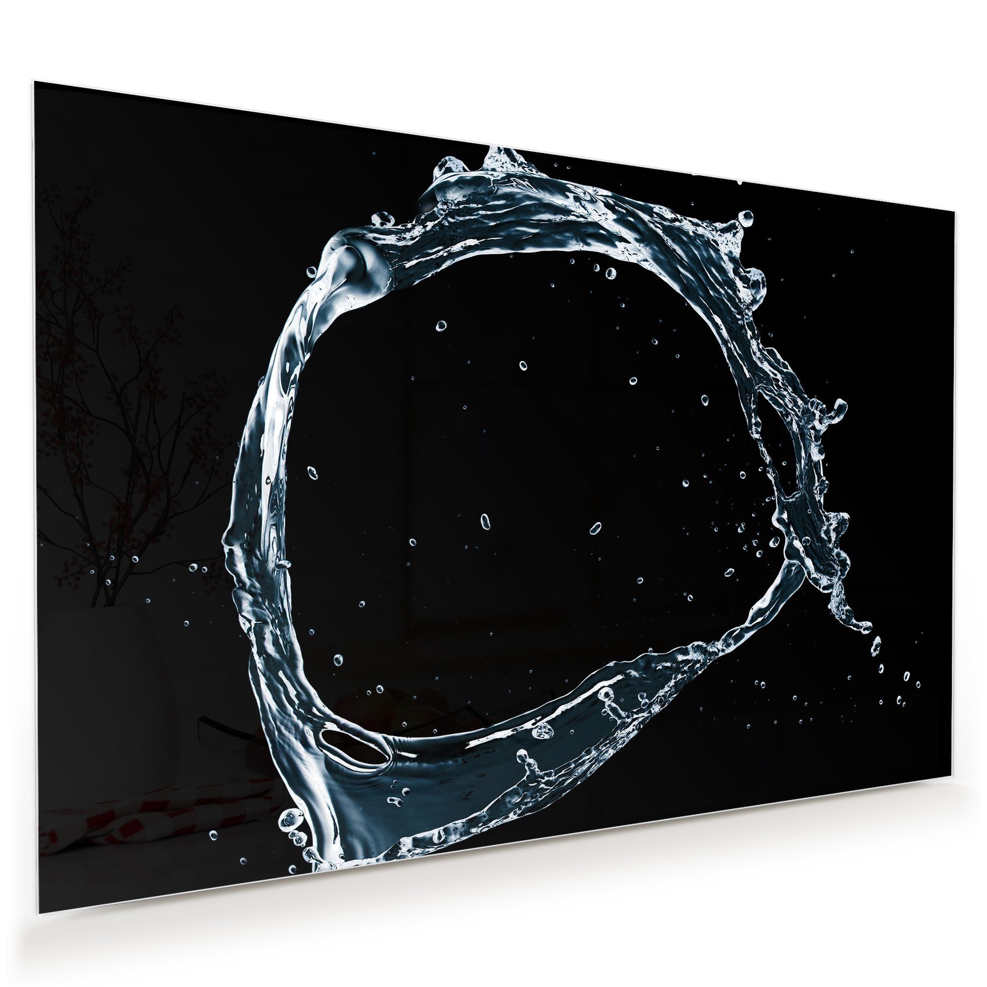 Primedeco Glasbild Wandbild Runder Wasser Splash mit Aufhängung, Wasser (21 verschiedene Größen ...