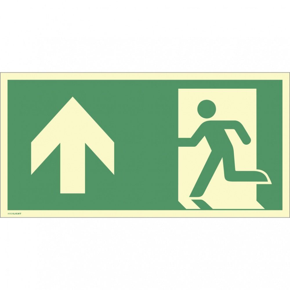 König Werbeanlagen Hinweisschild Notausgang (links) mit Richtungspfeil oben, Symbolschild, ISO ...