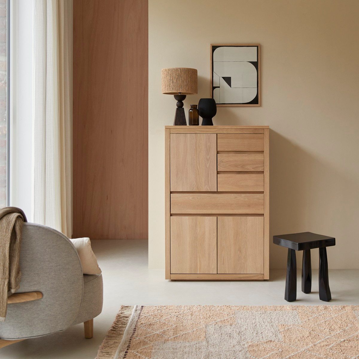 Tikamoon Sideboard Paulo Anrichte aus massivem Eichenholz 80 cm