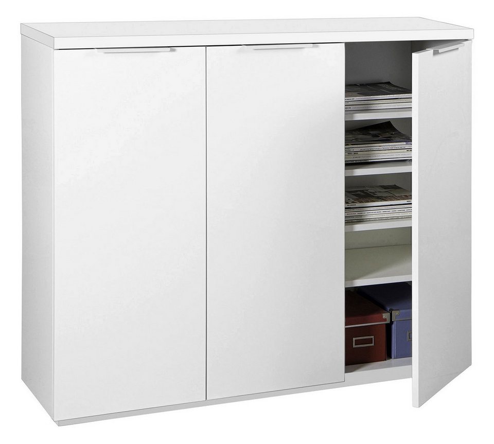 Composad Kommode Mundi Weiß Hochglanz 3 Türen 8 Einlegeböden B 120