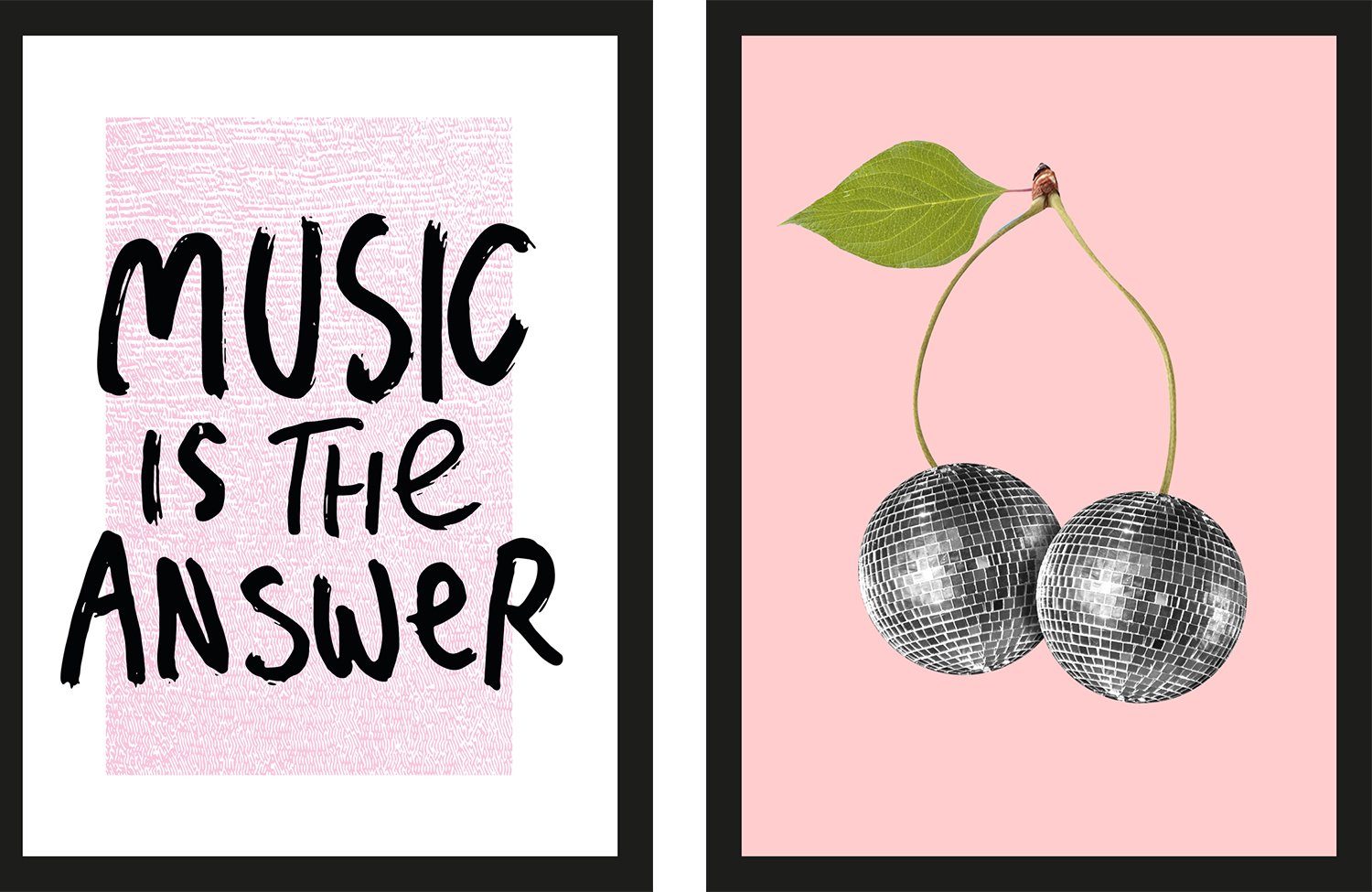 queence Bild mit Rahmen 2er-Set - Music - Kirschen- Gerahmter Digitaldruck - Wandbild, Musik ...