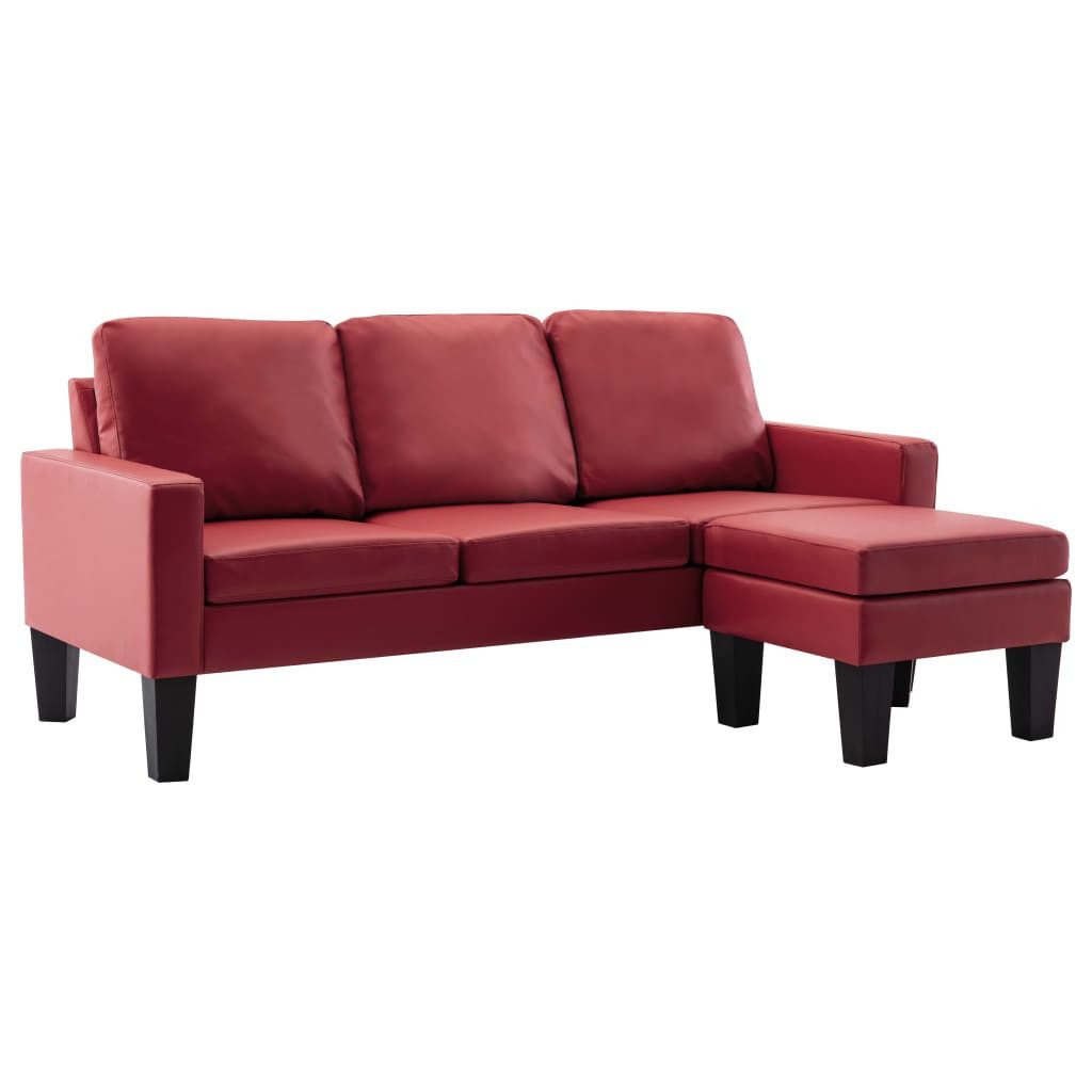 vidaXL Sofa 3-Sitzer-Sofa mit Hocker Weinrot Kunstleder, Couch