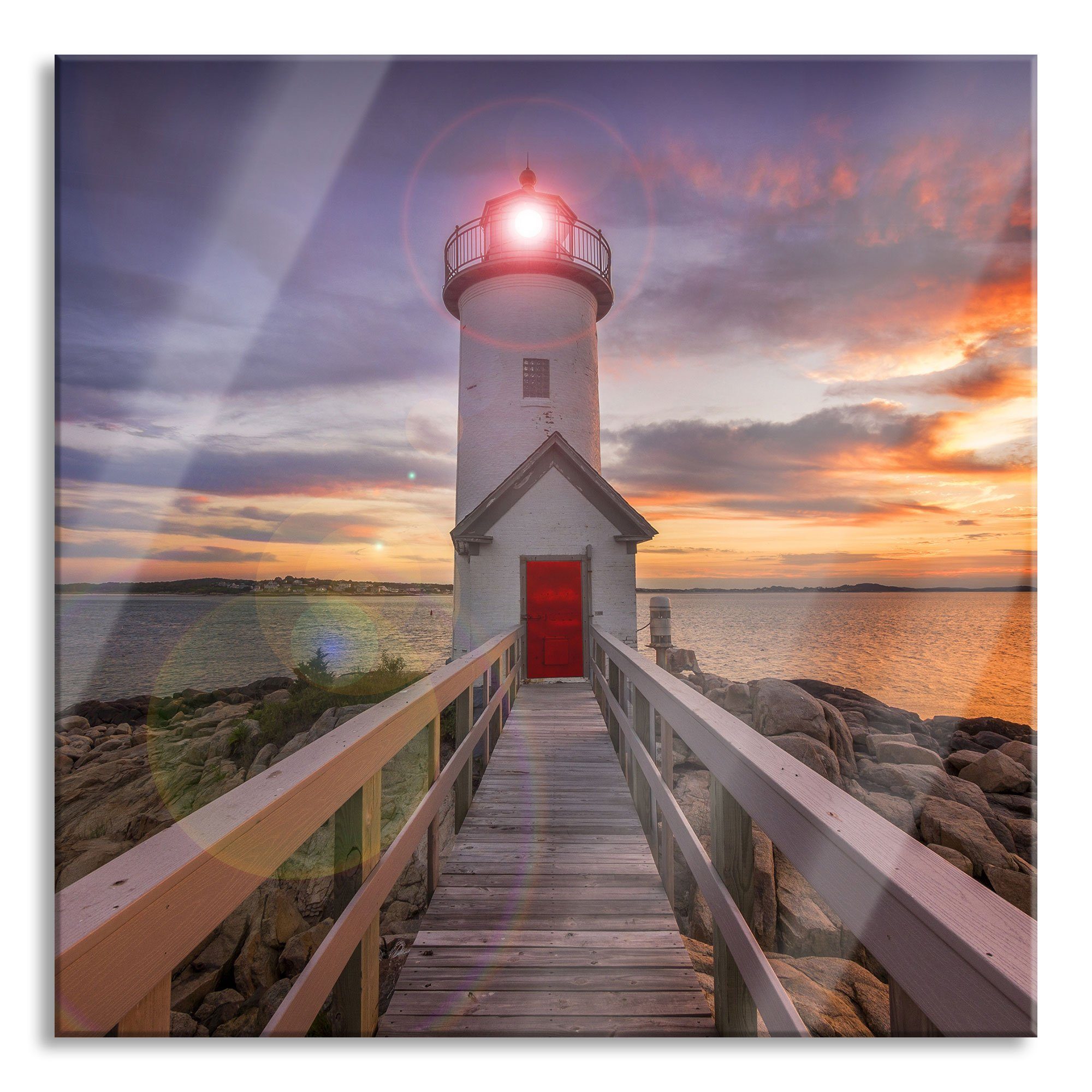 Pixxprint Glasbild Leuchtturm bei Sonnenuntergang, Leuchtturm bei Sonnenuntergang (1 St ...