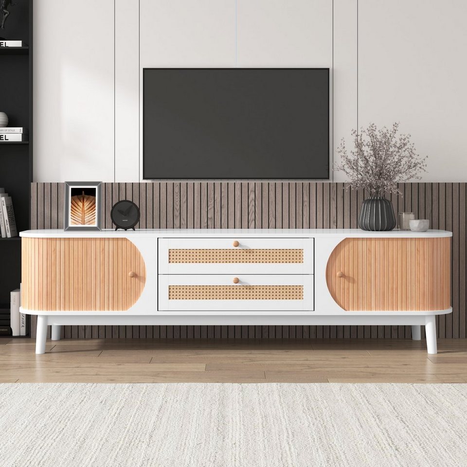 Merax Lowboard Mit 2 Schubladen Und 2 Bogenschiebetüren Tv Schrank Mit