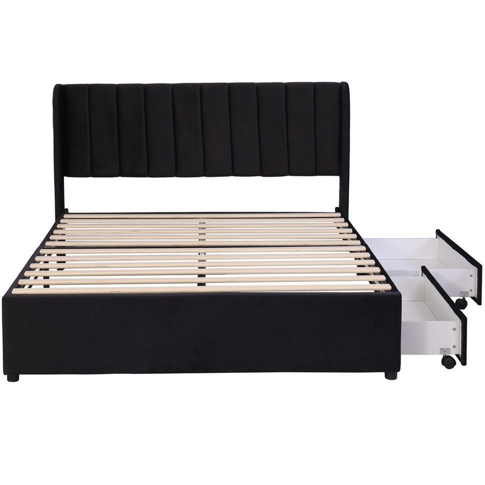 Klam Home Polsterbett Samt Einzelbett Doppelbett Stauraumbett