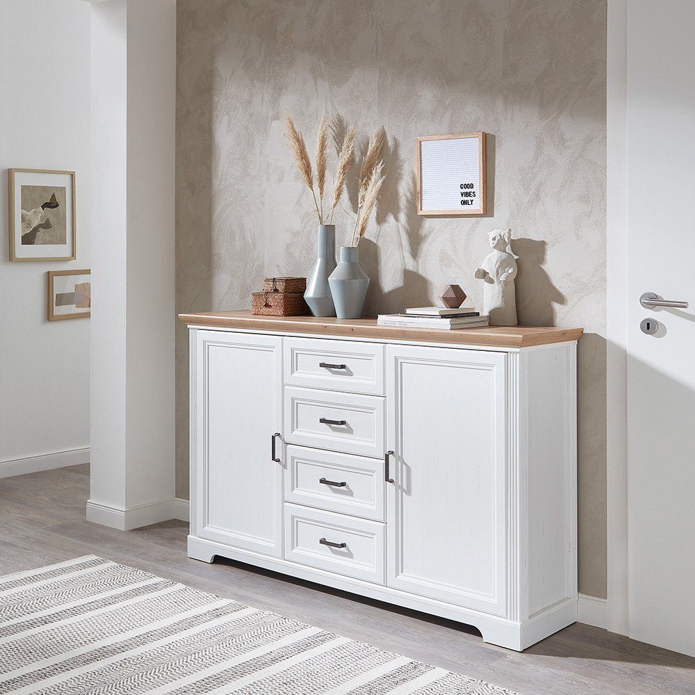 Lomadox Sideboard JÜlich 36 In Pinie Weiß Nb Mit Artisan Eiche Nb