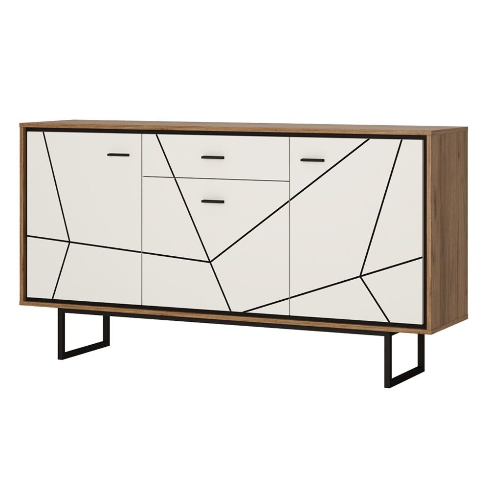 Lomadox Sideboard Bristol 129 Catania Eiche Nb Mit Schwarz Und Weiß